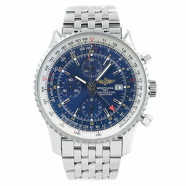 Breitling Navitimer World GMT Blue Dial Automatic Mens Watch A2432212 ...