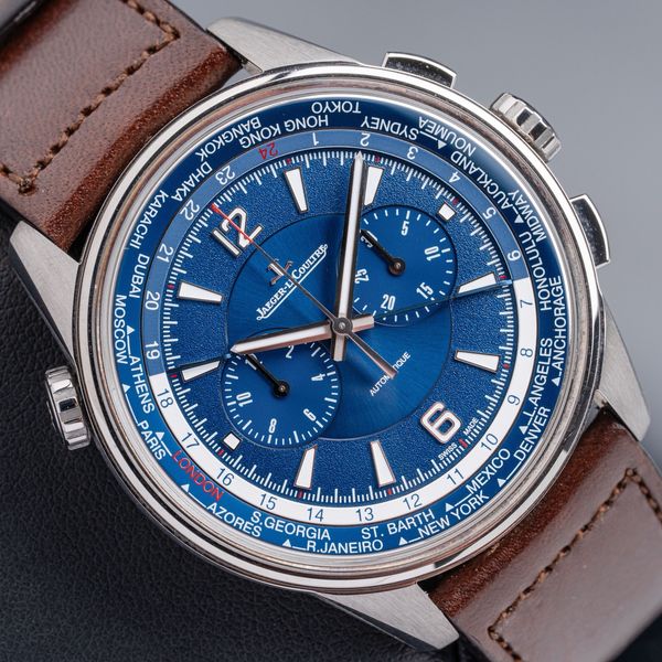 Jaeger-LeCoultre Polaris Chronograph Worldtimer Titanium Leather Blue ...