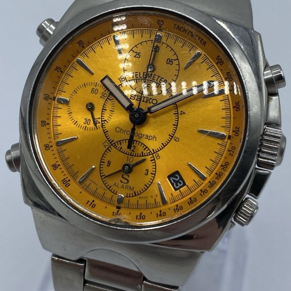 Seiko 7T32-9000 Rare Chronograph Telemeter Quartz Orange Dial Steel ...