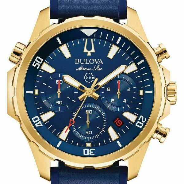 Bulova Marine Star Chronograph Blue Dial Blue Silicone Strap Men's ...