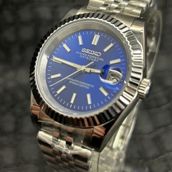 Seiko Mod Blue Navy oyster perpetual jubilee open back watch Stainless ...