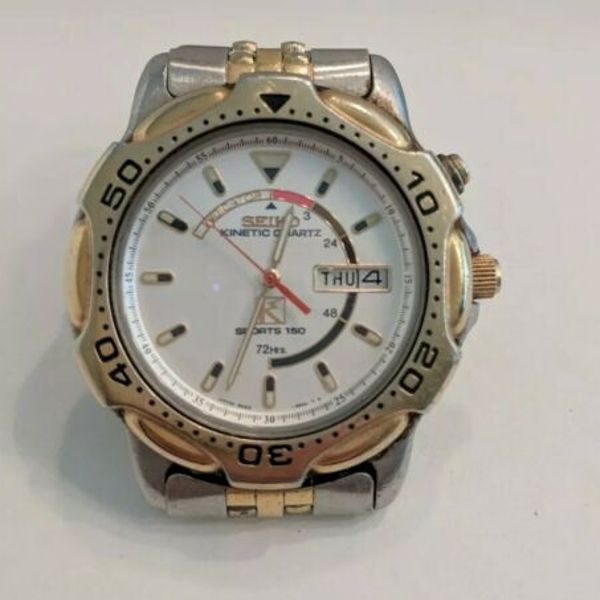 Vintage Seiko Kinetic Quartz Sports #5M23-6A09 Two-Tone Men's Watch ...