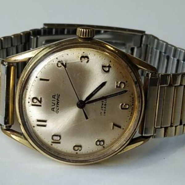 Vintage Avia Olympic Gold Plated 17 Jewels Incabloc Gents Manual Watch ...