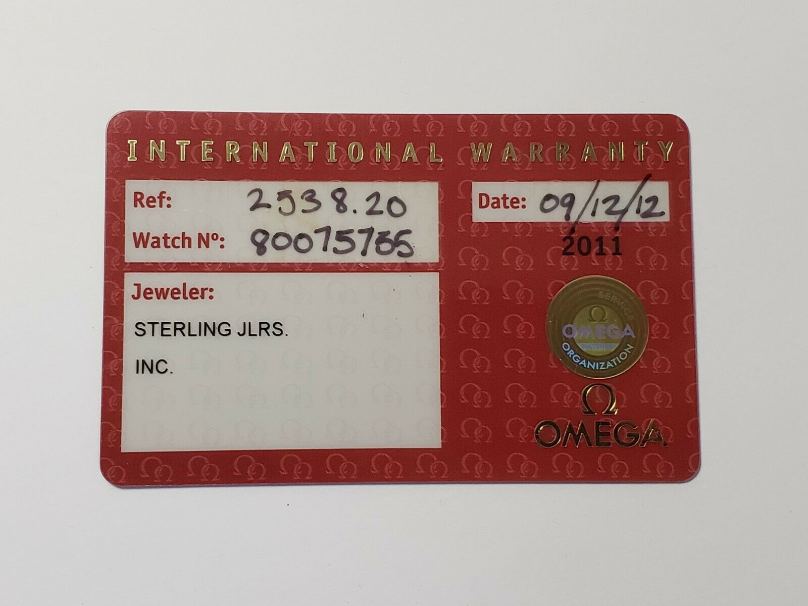 OMEGA INTERNATIONAL WARRANTY CARD 2538.20 SEAMASTER GMT GREAT WHITE ...