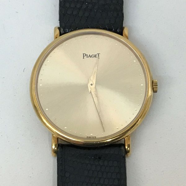 PIAGET 9025 Slim 18K Solid Gold Dress Watch Black Lizard Band Original ...