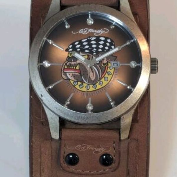 Men's Ed Hardy Gladiator Bulldog Watch, Good Condition, Leather, Needs ...