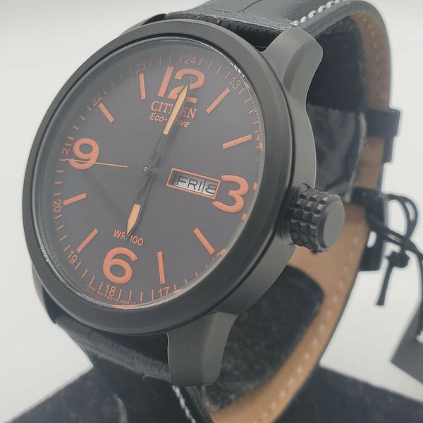 Citizen Eco-Drive Black Dial Black Strap Leather Men's Quartz Watch ...