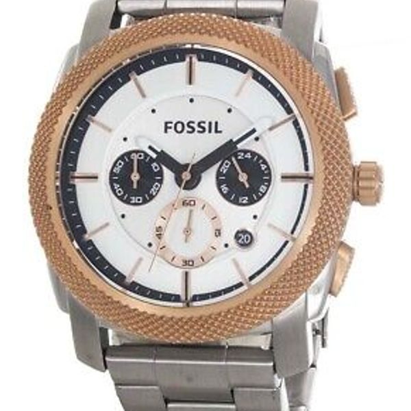Fossil FS4714 Machine White Dial Stainless Chronograph Men's Watch ...