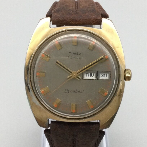 Vintage Timex Electric Dynabeat Watch Men 38mm Gold Tone Day Date New ...