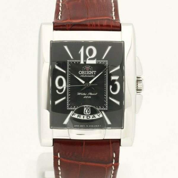 ORIENT Automatic Men's Black rectangle Watch FEVAD004BT day date Brown ...