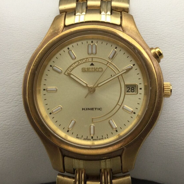 Seiko Kinetic Watch Men Gold Tone Date 38mm Stainless 5M62-OC20 ...