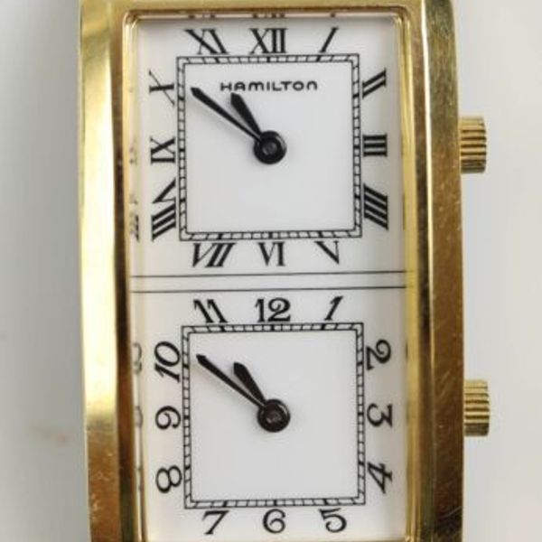 Hamilton Quartz Gold-Toned Bezel White Dial Leather Band Women's Wrist ...