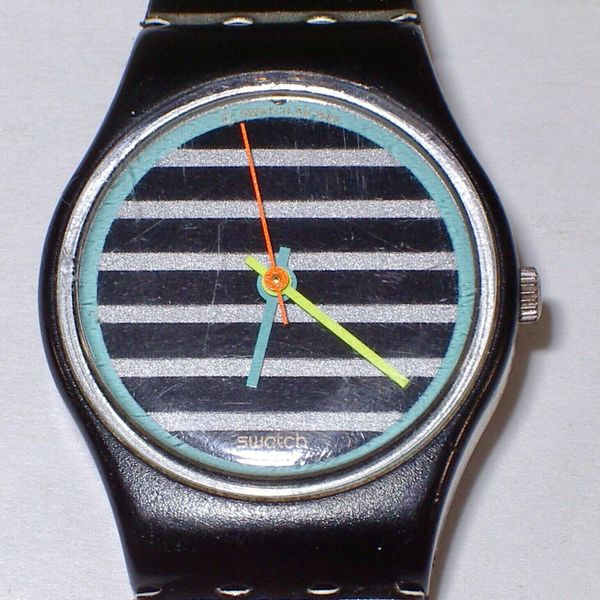 Swatch Watch 1989 - LB121 - SILVER THREAD - Black Silver Stripe **Read ...