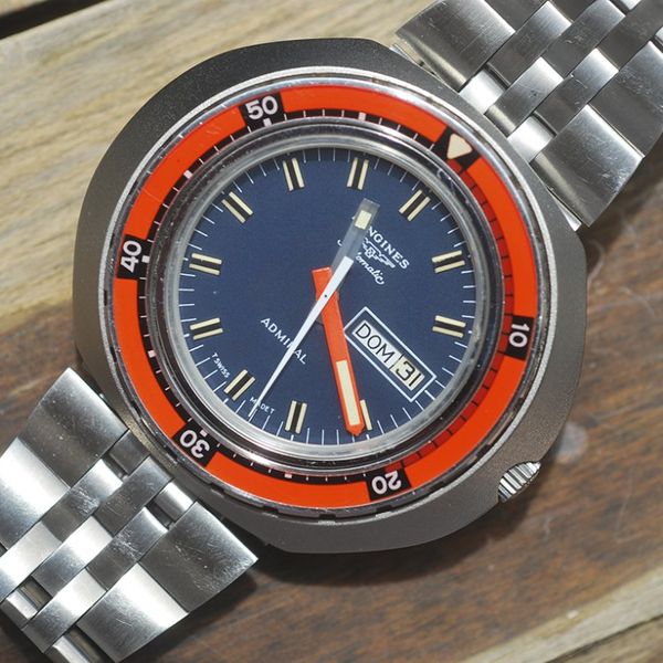 SOLD Longines Admiral Diver NOS, orange rotating bezel, italian date ...
