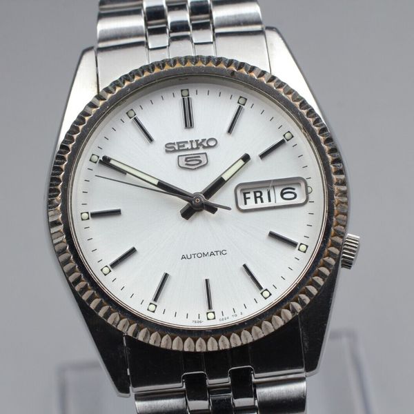 *Near MINT* SEIKO 5 SNXJ89 7S26-0500 Day-Date Automatic Silver From ...