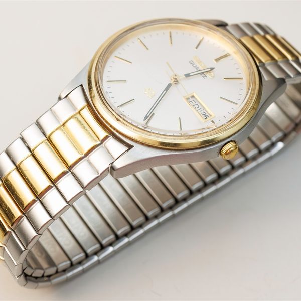 Seiko Quartz Two Tone Day Date Brushed Dial Dress Watch | WatchCharts ...