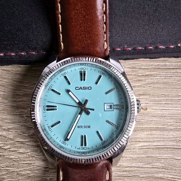 Casio Tiffany blue quartz Watch brown leather strap | WatchCharts ...