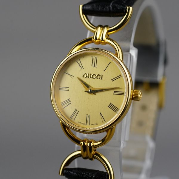 GUCCI Women's Watch 6000.2.L Gold 23mm Vintage New Battery New Leather ...