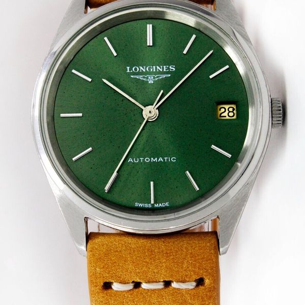 Longines Automatic Date Sunburst Green Dial Vintage Steel Serviced ...