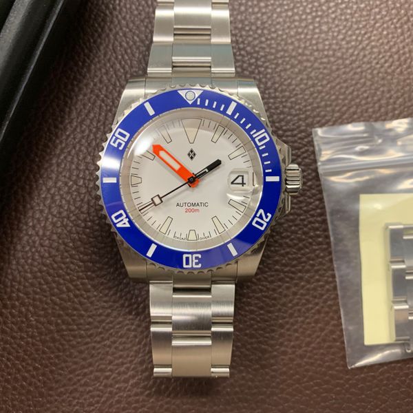 San Martin SN017-G Steel Water Ghost Sub (modded), blue bezel, white wave dial, NH35 mvmt ...