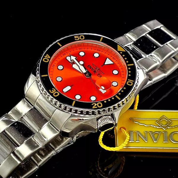 Invicta Pro Diver Silver 47159 SWISS Quartz 46Mm Orange Dial Date Men's ...