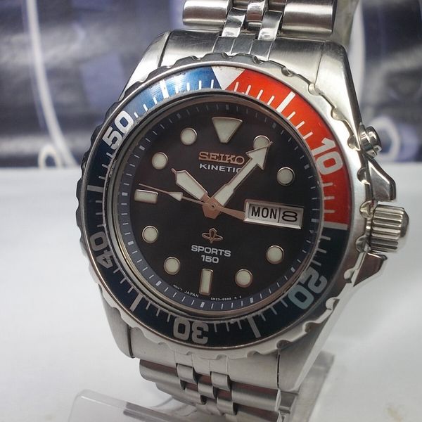 SEIKO KINETIC SPORTS 150 DAY/DATE MEN'S WATCH 5M23-6B50, PEPSI (SN ...
