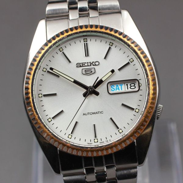 *Almost Near MINT* SEIKO 5 SNXJ89 7S26-0500 Day-Date Automatic Silver ...