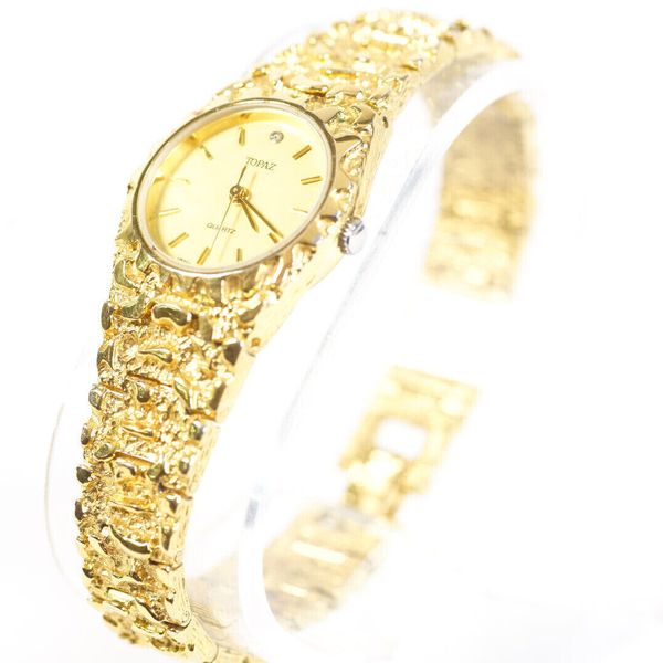 TOPAZ Watch Gold Nugget Stye Women's Diamond Dial Vintage Quartz ...