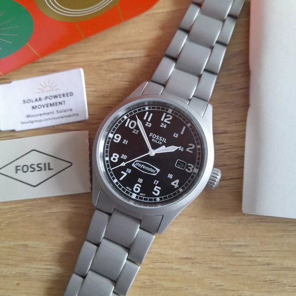 Fossil Defender Solar Powered Mens Watch Stainless Steel Black Dial ...