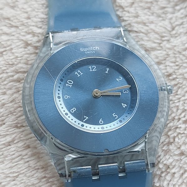 SWATCH SKIN DIVE BLUE SILICONE WATCH. NEW BATTERY. WORKING. ULTRA THIN ...