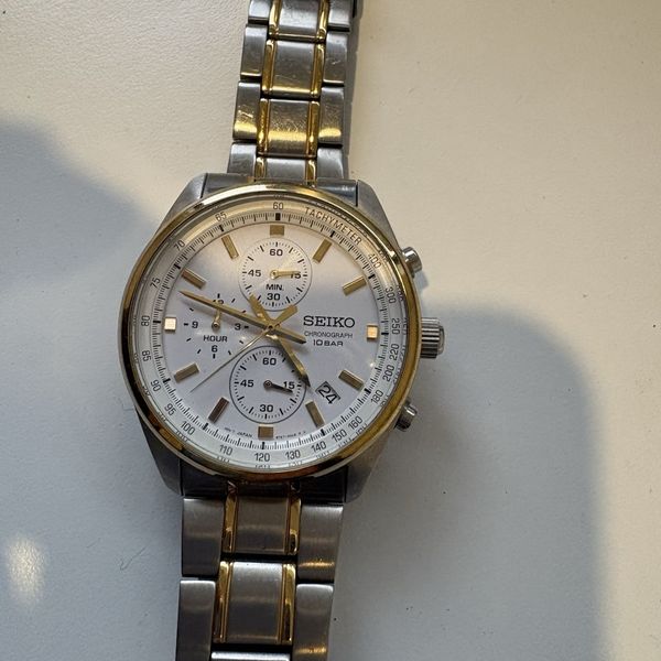SEIKO 8T67-00L0. Quartz Watch Chronograph Date Display 10BAR. 2 Tone ...