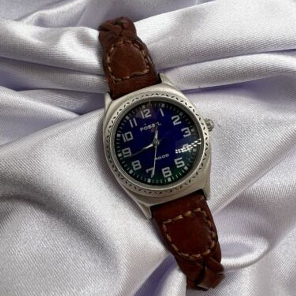 Womens Girls Vintage Fossil Mood Watch Brown Woven Band Petite Cute Fun ...