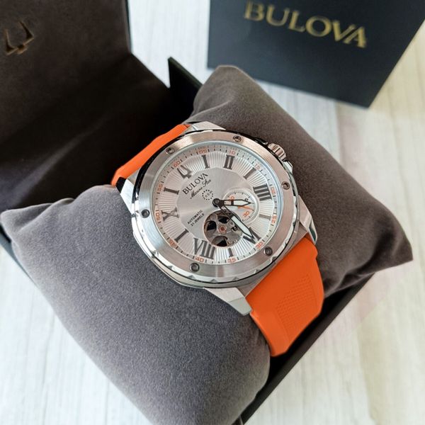 Bulova Marine Star A Automatic White Dial Orange Rubber Strap Men's ...