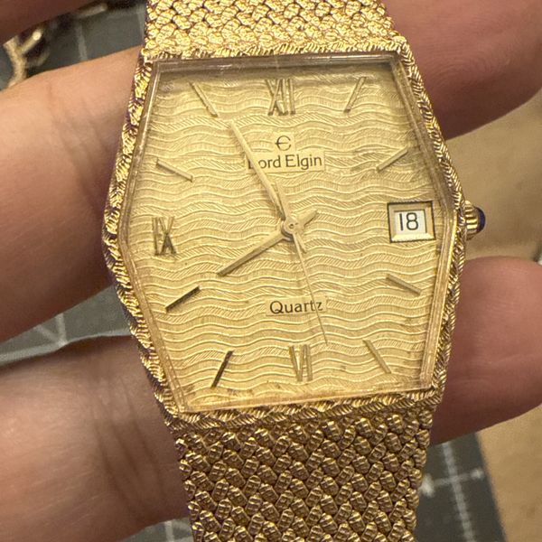 Lord Elgin Quartz Menâ s Watch 70s Or 80s? Textured Dial Gold Mesh ...