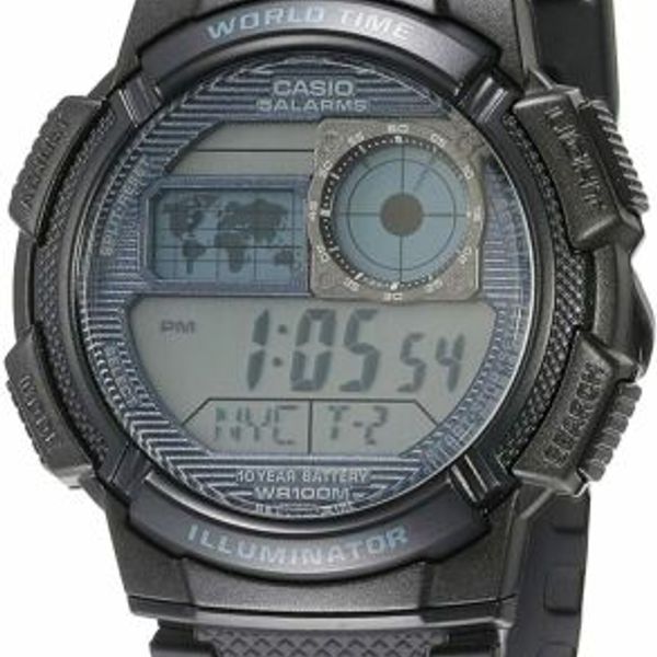 Casio Water Resistant Digital Black Plastic Round Men's Watch AE-1000W ...
