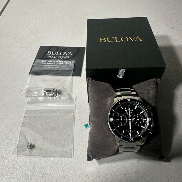 Bulova Marine Star 96B272 Black Dial Stainless Steel Men's Quartz 45mm ...