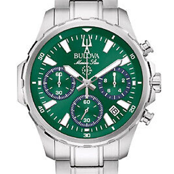 Bulova Men's Watch Chronograph Marine Star Steel/Green Chrono 96B465 ...