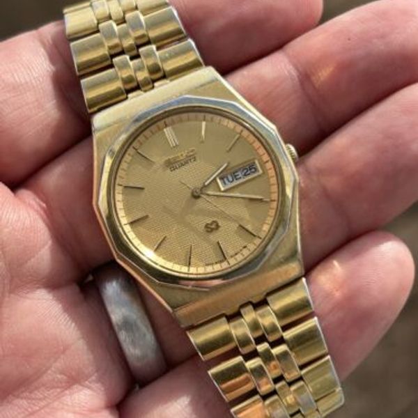 RUNS GREAT! Vintage SEIKO 8C23 6059 Royal Oak Octagonal Gold Plated Qtz ...