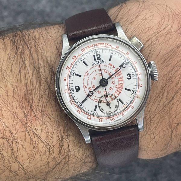 RARE ROLEX MARCONI MANUAL MONOPUSHER CHRONOGRAPH ENAMEL DIAL SWISS ...