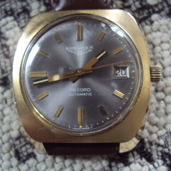 Vintage Gents Longines Record Automatic, Grey Stone Dial Date Display ...