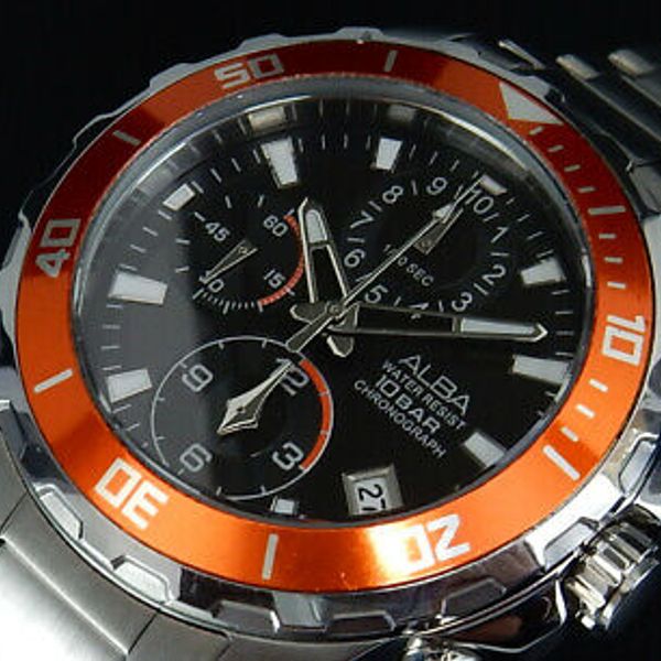 Working Seiko Alba Rotating Bezel Diver Chronograph Quartz Mens Watch ...