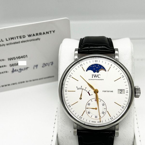 IWC IW516401 Portofino Hand-Wound Moon Phase 45mm Stainless Steel Box ...