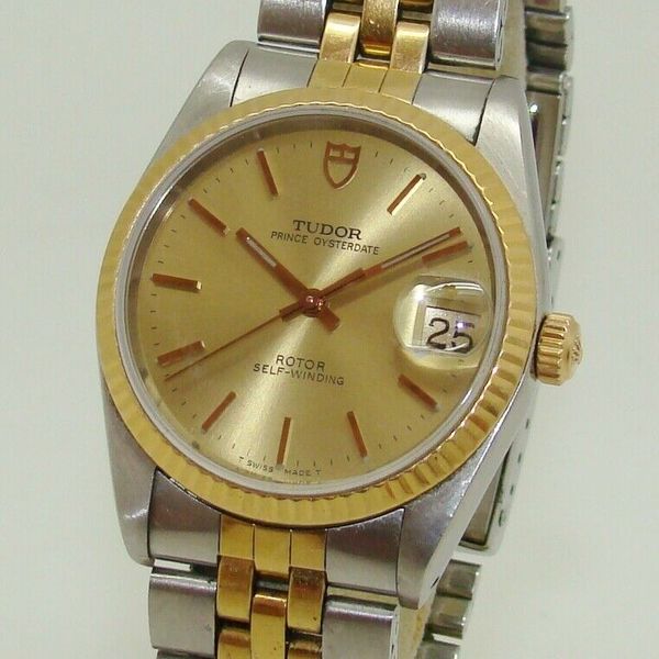 TUDOR STAINLESS & GOLD TONE MEN's 35mm AUTOMATIC PRINCE OYSTERDATE ...