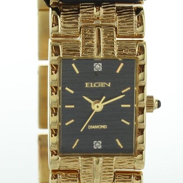 Vintage Ladies Elgin Diamond EG007 Wrist Watch Gold Tone Nugget style ...