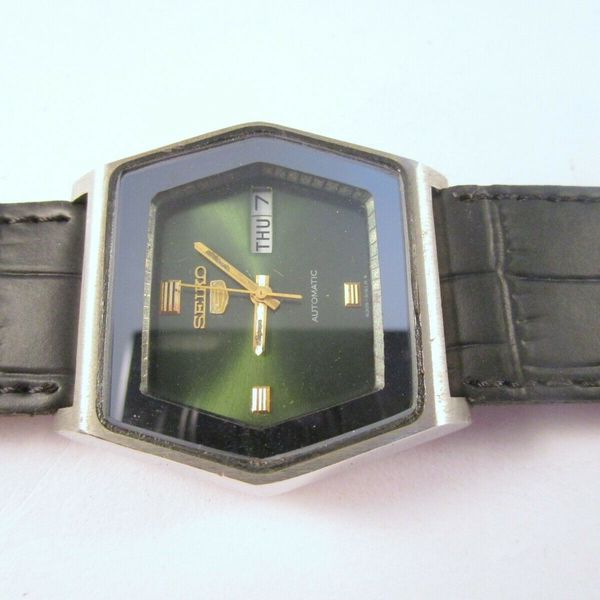 VINTAGE SEIKO 5 6309 AUTOMATIC DD HEXAGON JAPAN GREEN DIAL WRIST WATCH ...