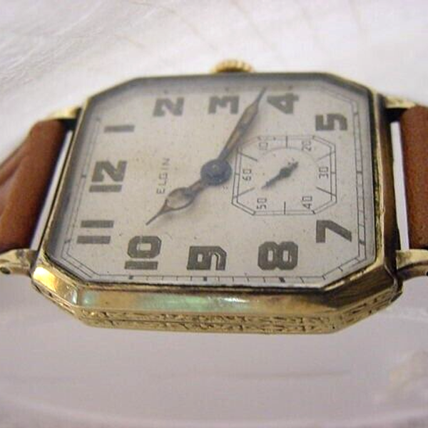 Vintage GOLD FD large antique pre 1920 Art Deco ELGIN CUT-CORNER mens ...
