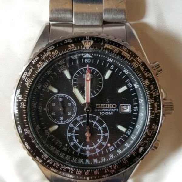 Seiko Flightmaster 7T92 0CF0 Pilot Aviator Style Chronograph Black Dial ...