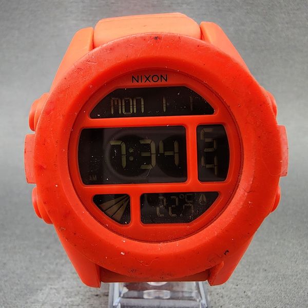 Nixon The Unit Digital Watch Men 49mm Red Tone Alarm Chrono New Battery ...