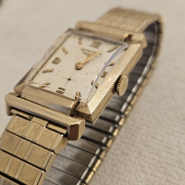 Vintage 1950s LONGINES 10k Gold Filled Hinged Lugs Tank Mechanical ...