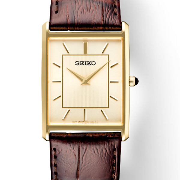 Seiko Essential Quartz Gold Dial Brown Leather Men's Watch SWR064 ...